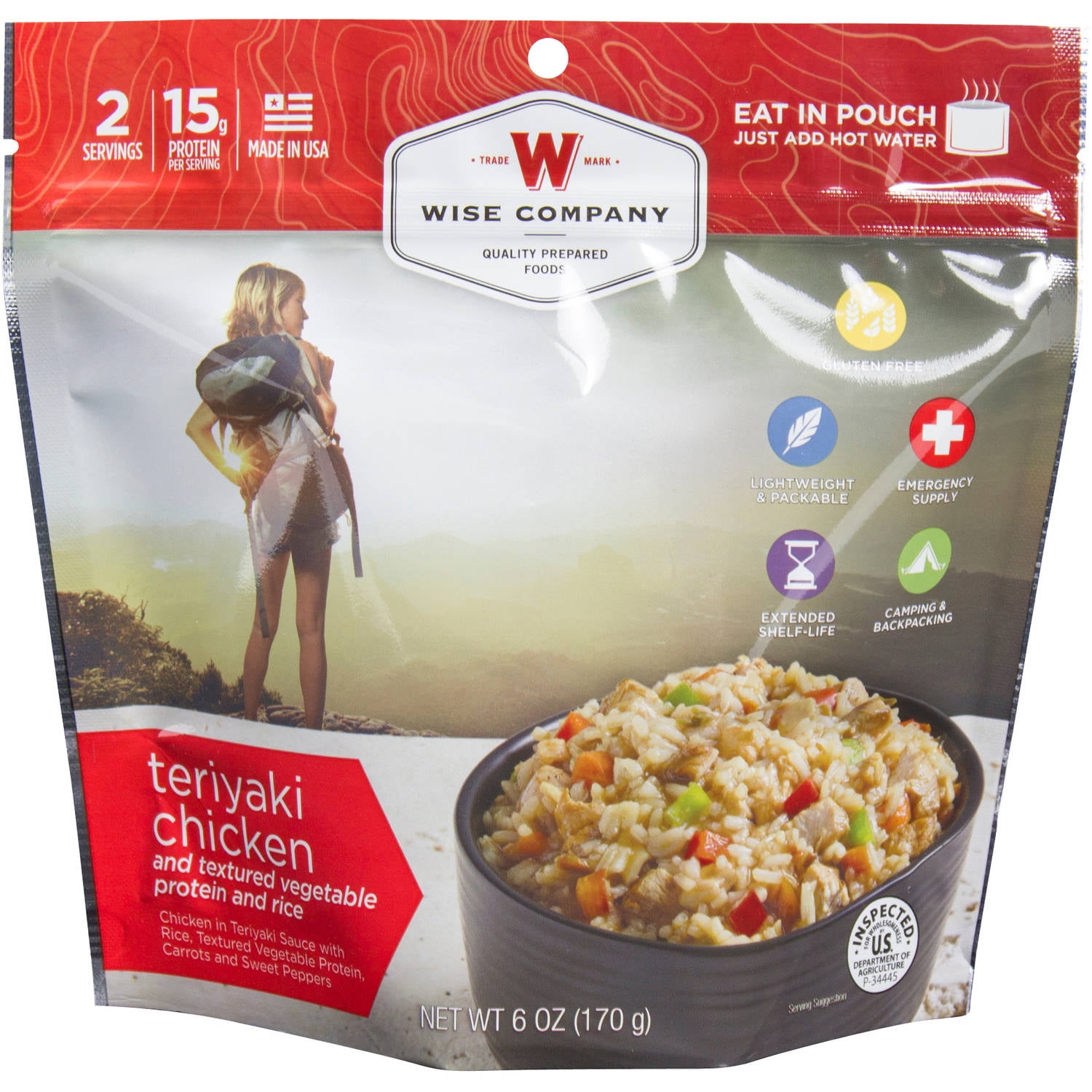 Ready Wise Outdoor Teriyaki Chicken & Rice, Single Serving Pouch, Shelf ...