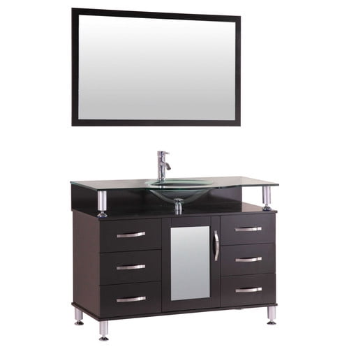 LessCare 42'' Single Glass Top Vanity Set with Mirror - Walmart.com