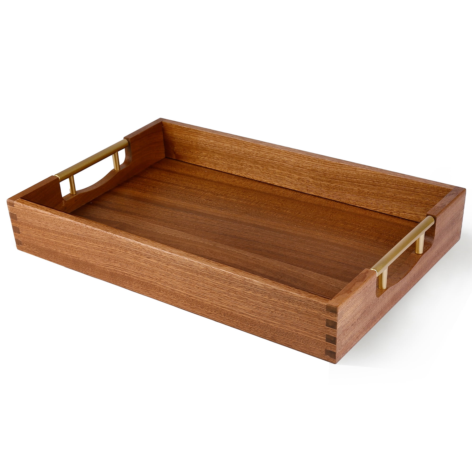 LotFancy Large Wood Serving Tray with Gold Color Handles Rectangle, 17 ...