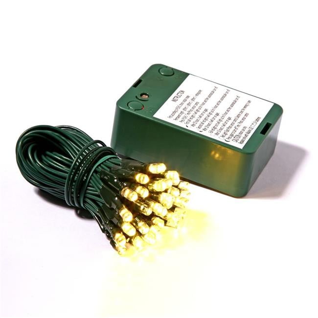 35Lt Battery Operated Warm White & Green Wire LED Outdoor Timer Set ...
