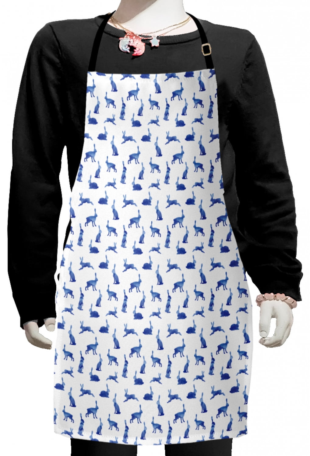 Bunny Kids Apron, Rabbits Jumping Sitting Standing Pattern in ...