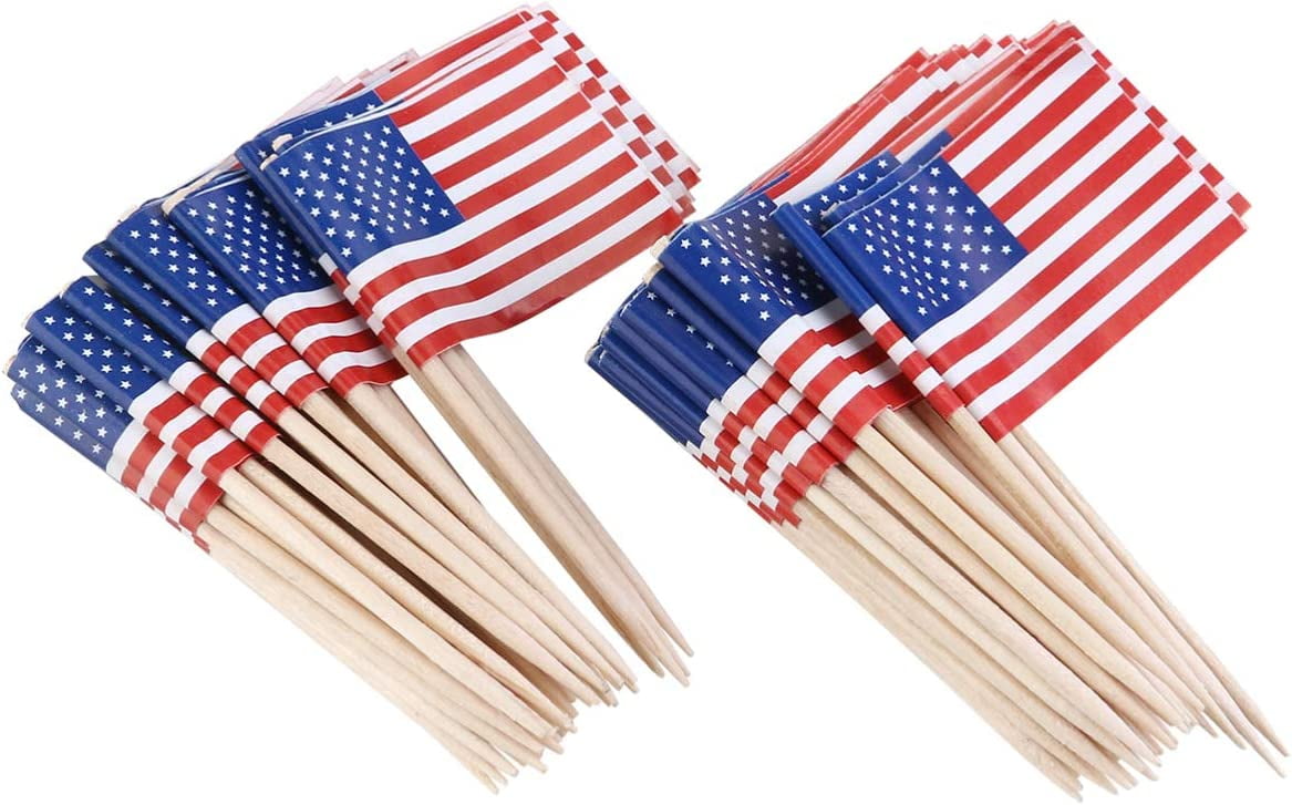 100Pcs Flag Picks America Flag Toothpicks Cupcake Topper Flags Wooden ...