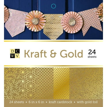 DCWV Single-Sided Cardstock Stack 6"X6" 40/Pkg Gold Foil - White W/Gold ...