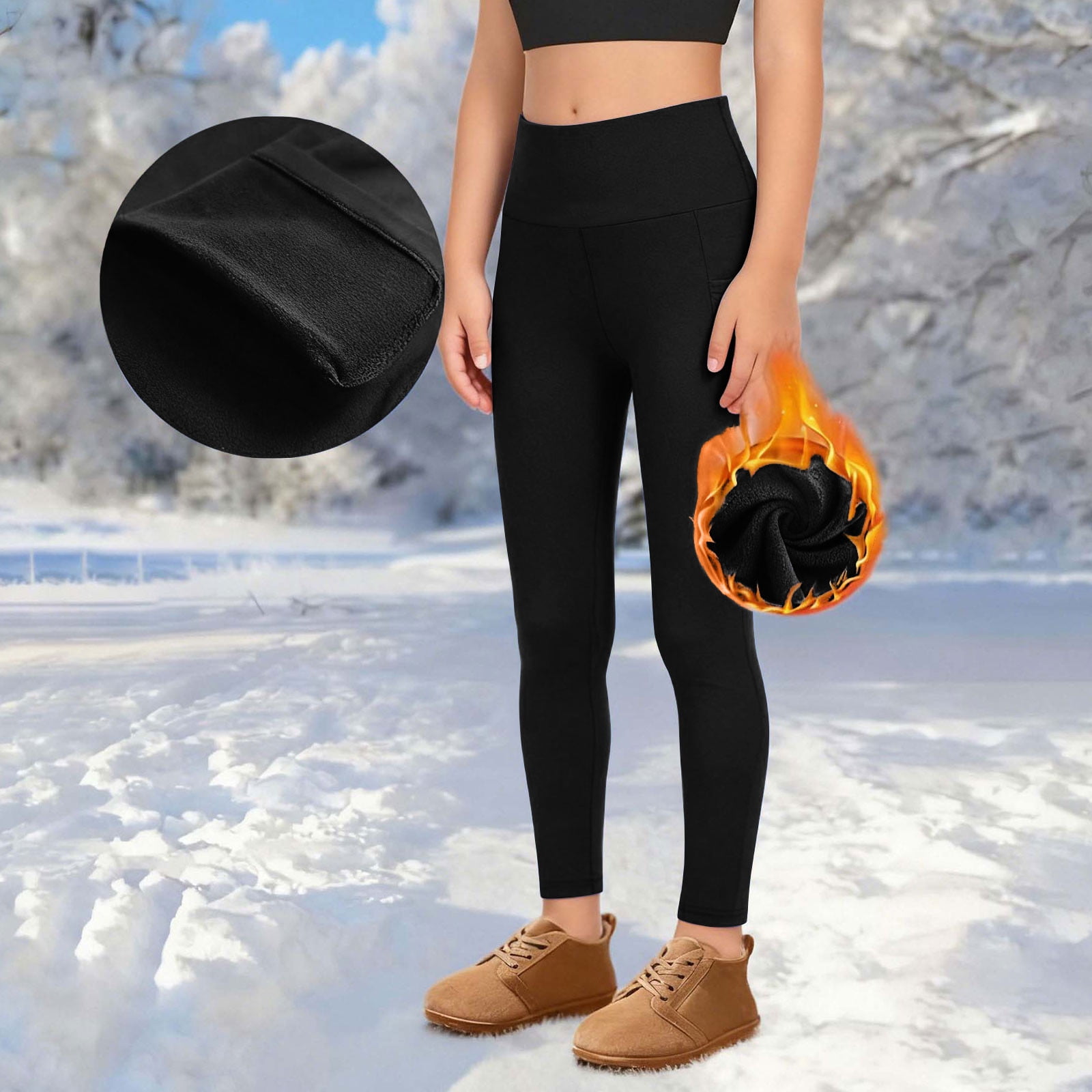 Click here for Egnmcr Full Length Pants Girls High Waisted Fleece... prices