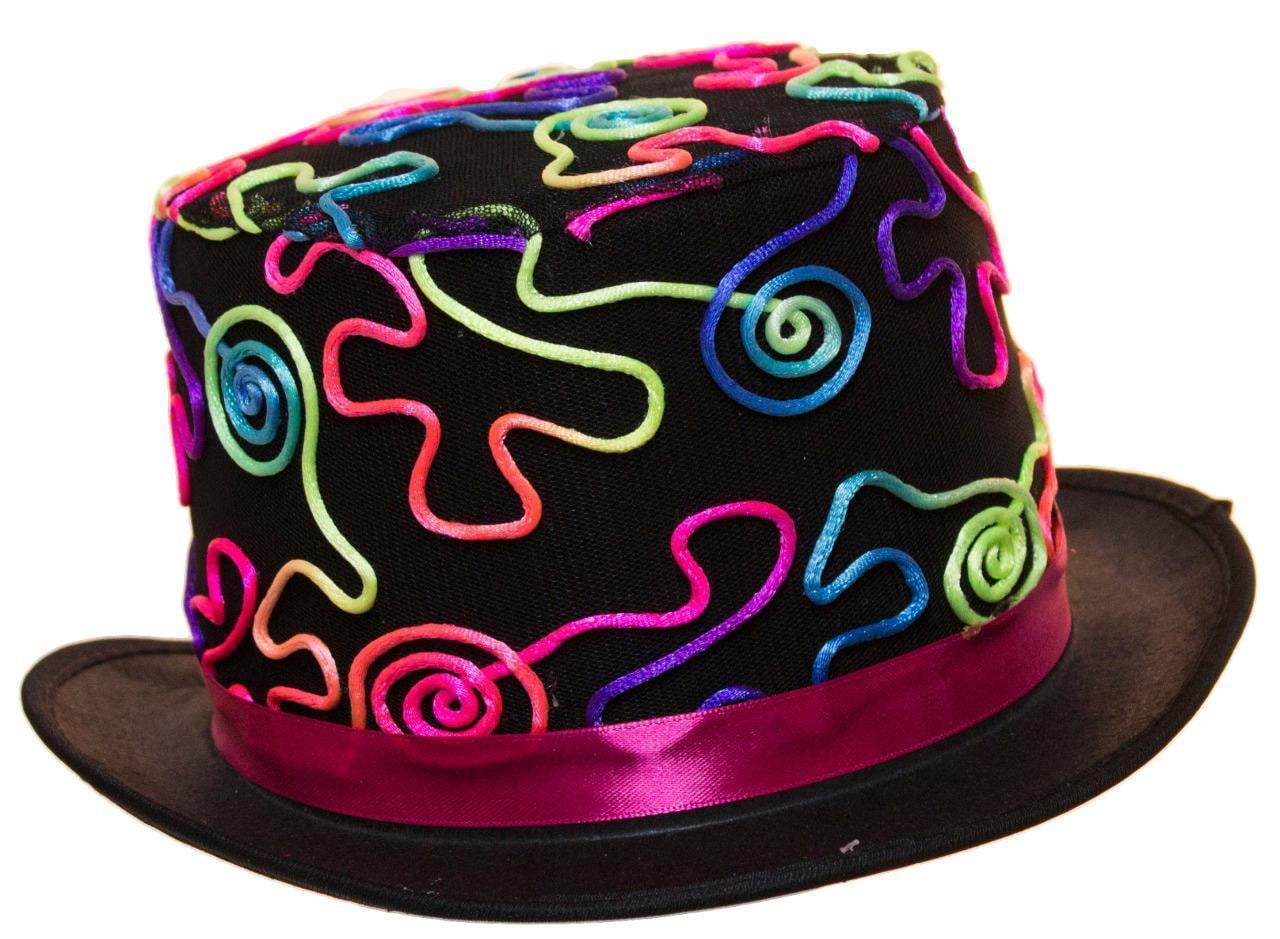 80's Retro Clown Rave Disco Neon String Top Hat Costume Accessory ...