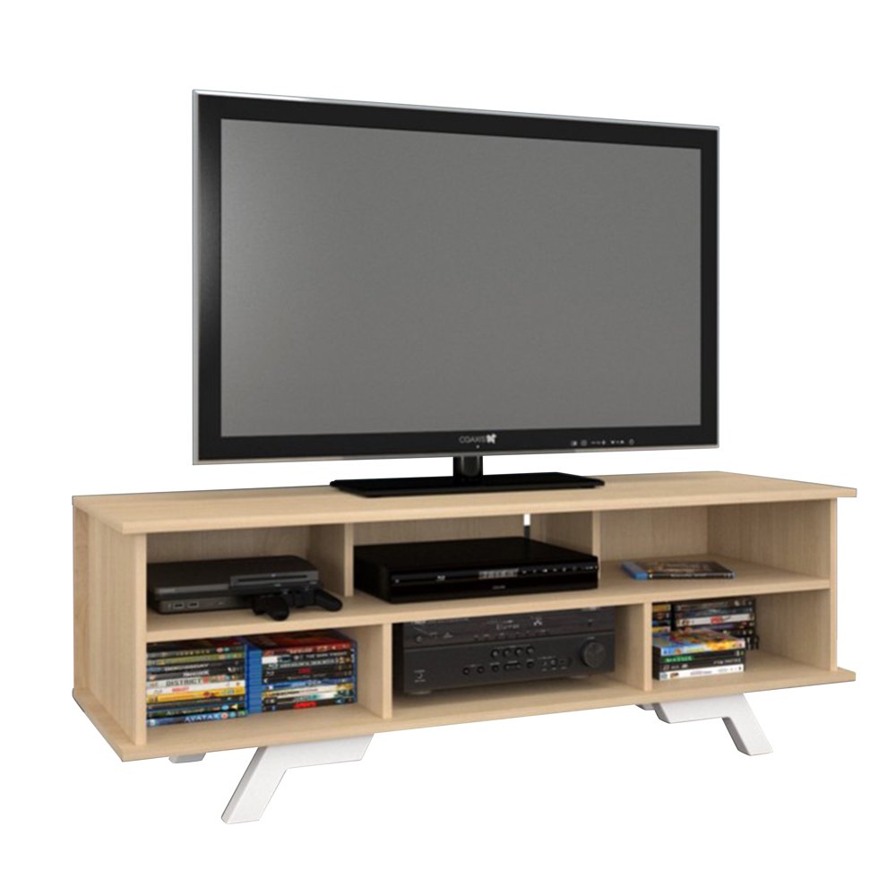 Beaumont 6-Shelf 54-inch TV Stand - Natural Maple/White - Walmart.com ...