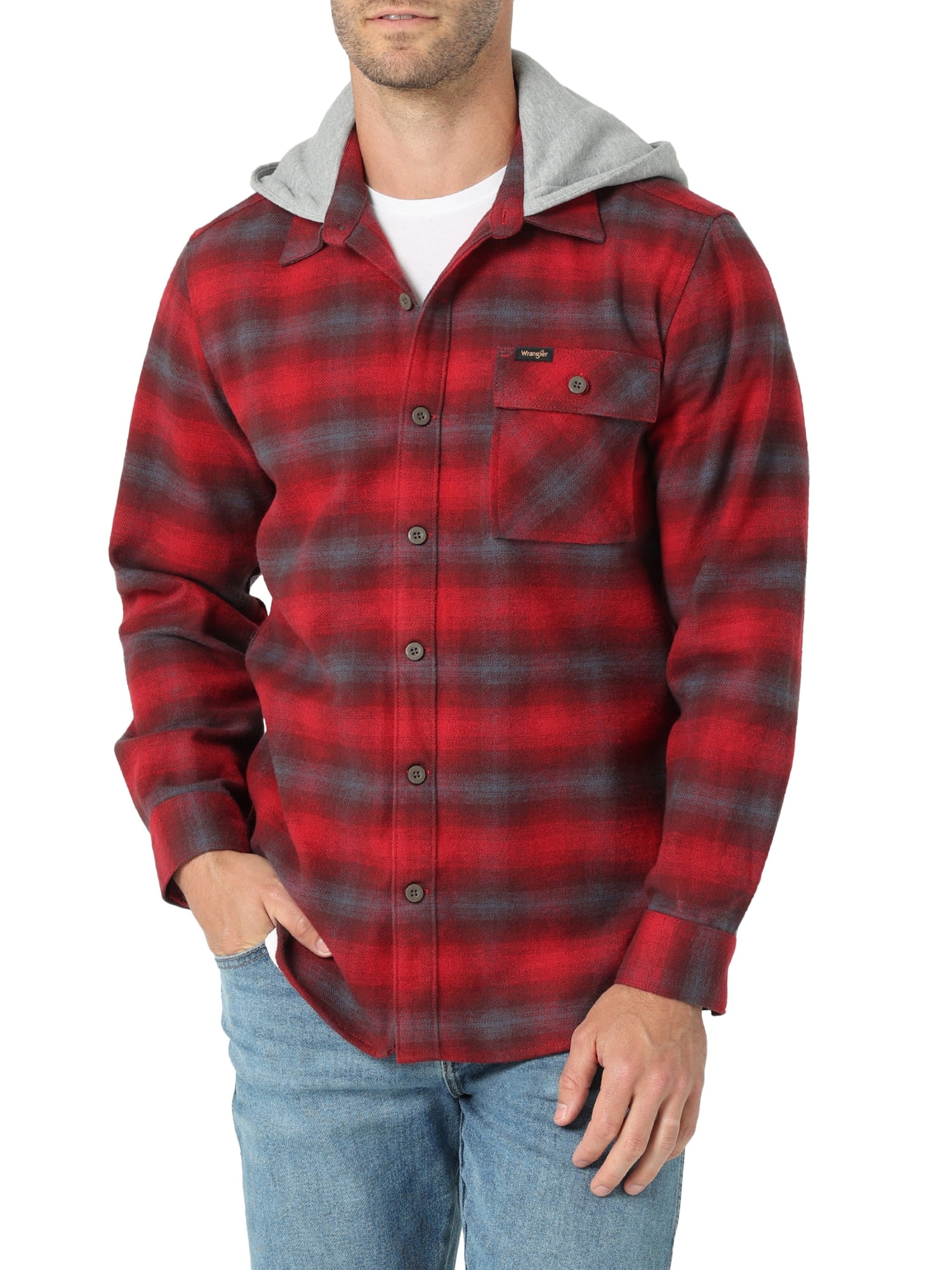 Wrangler® Men's Plaid Hooded Shacket - Walmart.com