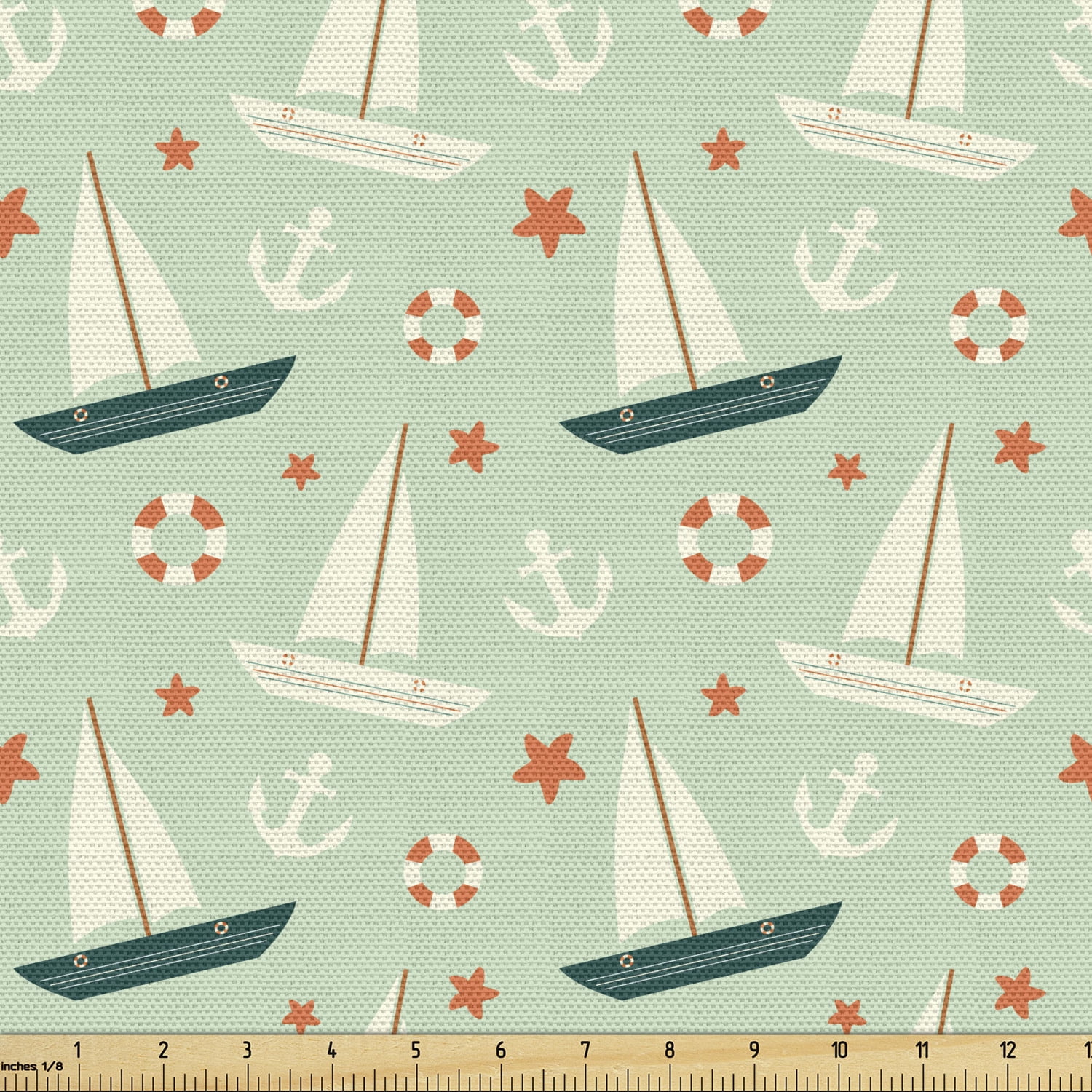 Nautical Fabric by the Yard, Marine Elements Life Sailboats and Stars ...