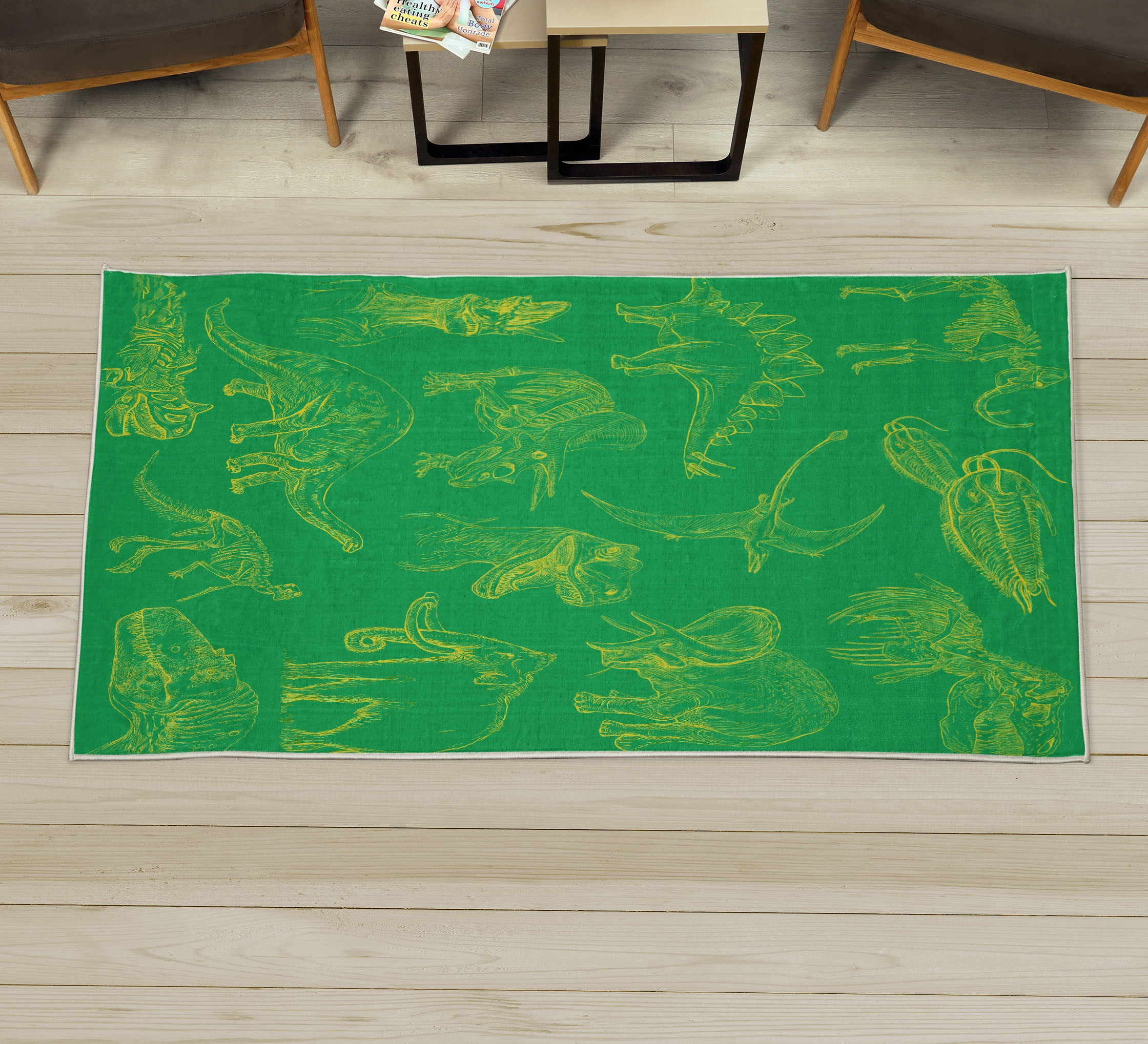Jurassic Decorative Rug, Arrangement of Various Dinosaurs Illustrations ...