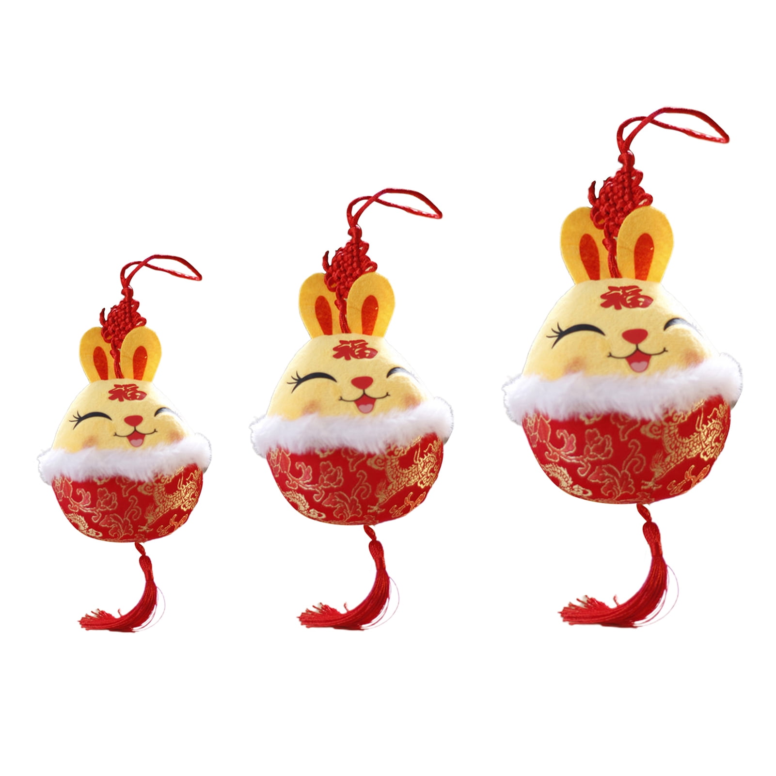 HEVIRGO Bunny Plush Toy Chinese Knot Tassels Lanyard Fu Character Cute ...