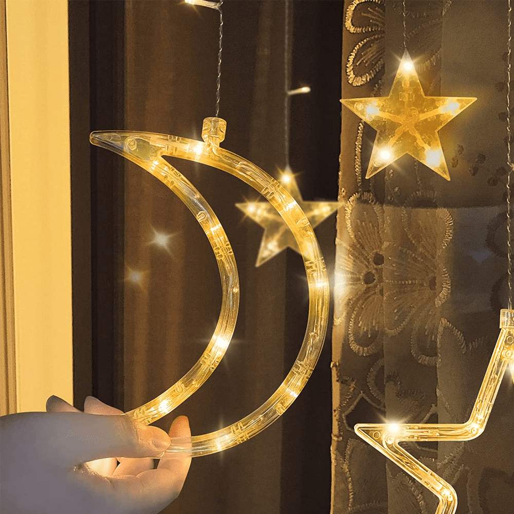 Solar Star Moon String Lights With Remote Control 8 Modes Curtain ...