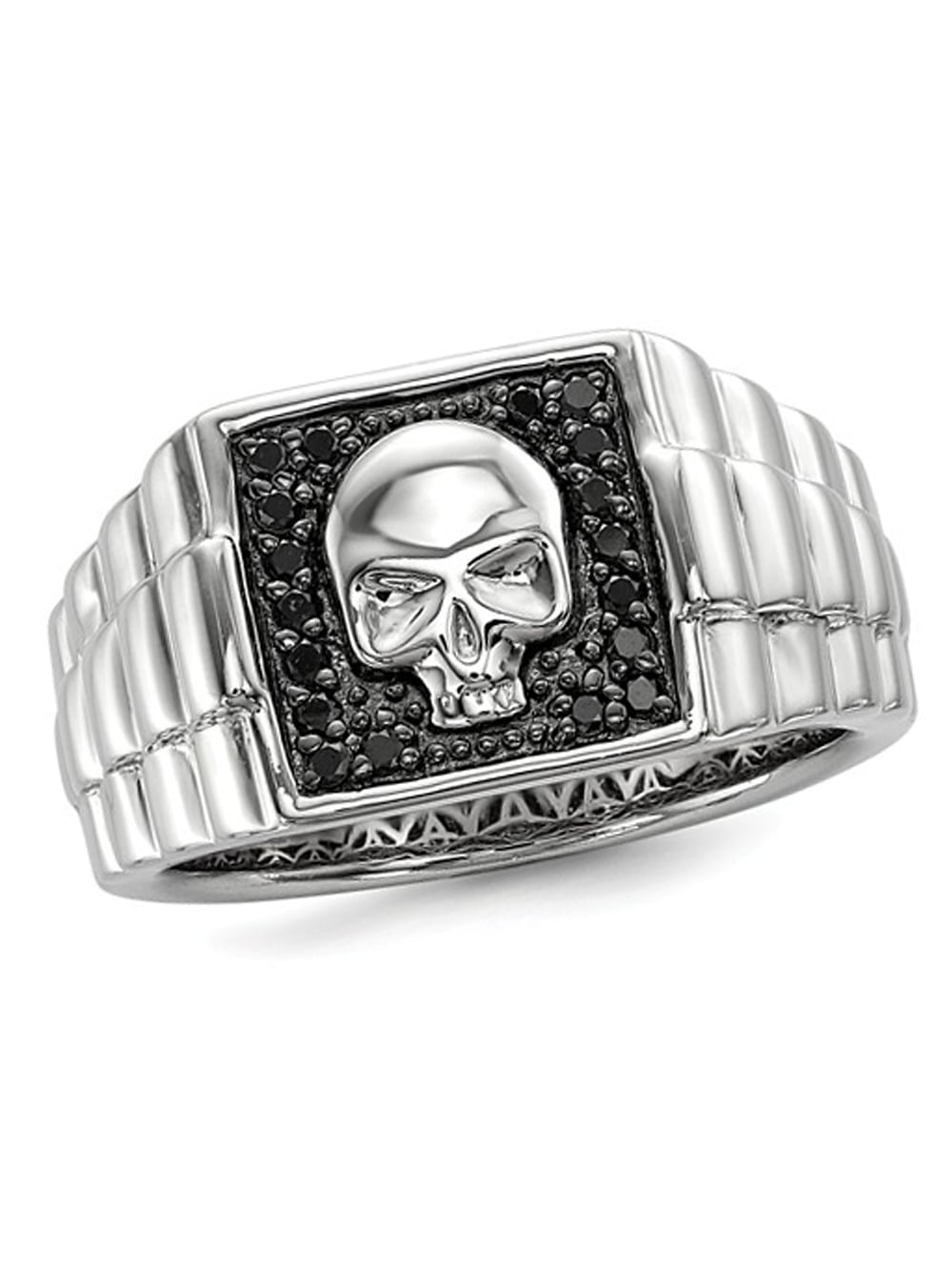 Mens Black Diamond 1/5 Carat (Ctw) Polished Skull Ring in Sterling ...
