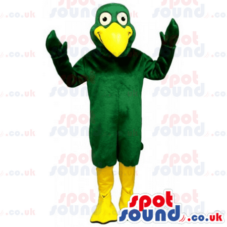 Green Bird SPOTSOUND Mascot With A Huge Yellow Beak And Legs - Animal ...