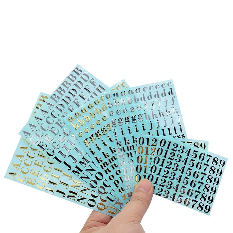 6 Sheets Small 0.35 Inch Alphabet Number Stickers Glitter Self Adhesive ...