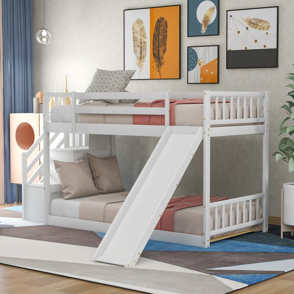 Twin Over Twin Bunk Bed Frame With Convertible Slide And Stairway Twin Over Twin Bunk Bed Frame With Convertible Slide And Stairway