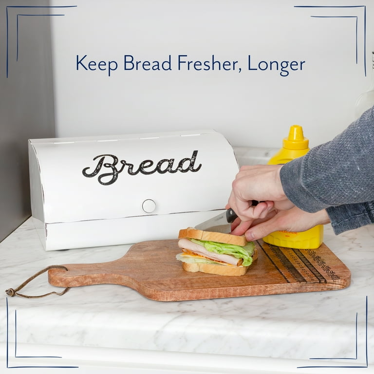 AuldHome Retro Kitchen Countertop Bread Box White Enamelware Galvanized Metal Farmhouse Vintage Bread Bin Walmart