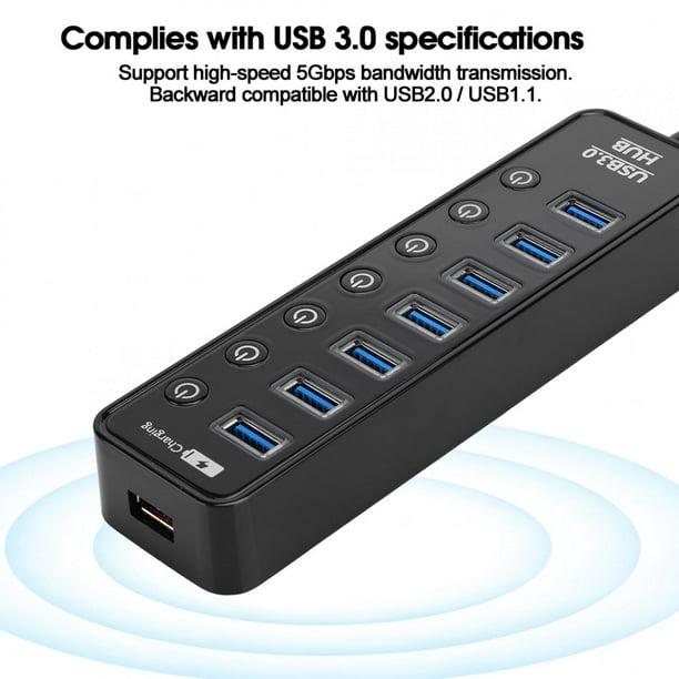 Divisor Hub USB 3.0 De 7 Puertos Con Interruptor Smart 2A Estación De Acoplamiento Divisor De ...