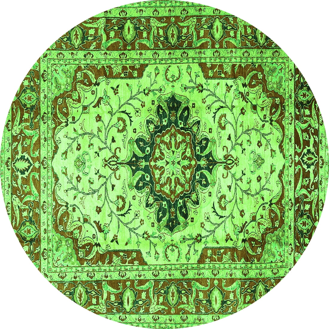 Ahgly Company Indoor Round Medallion Green Traditional Area Rugs, 5 ...