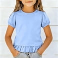 Cathalem Teen Girls Cotton Shirts Puff Short Sleeve Ruffle Hem Plain ...