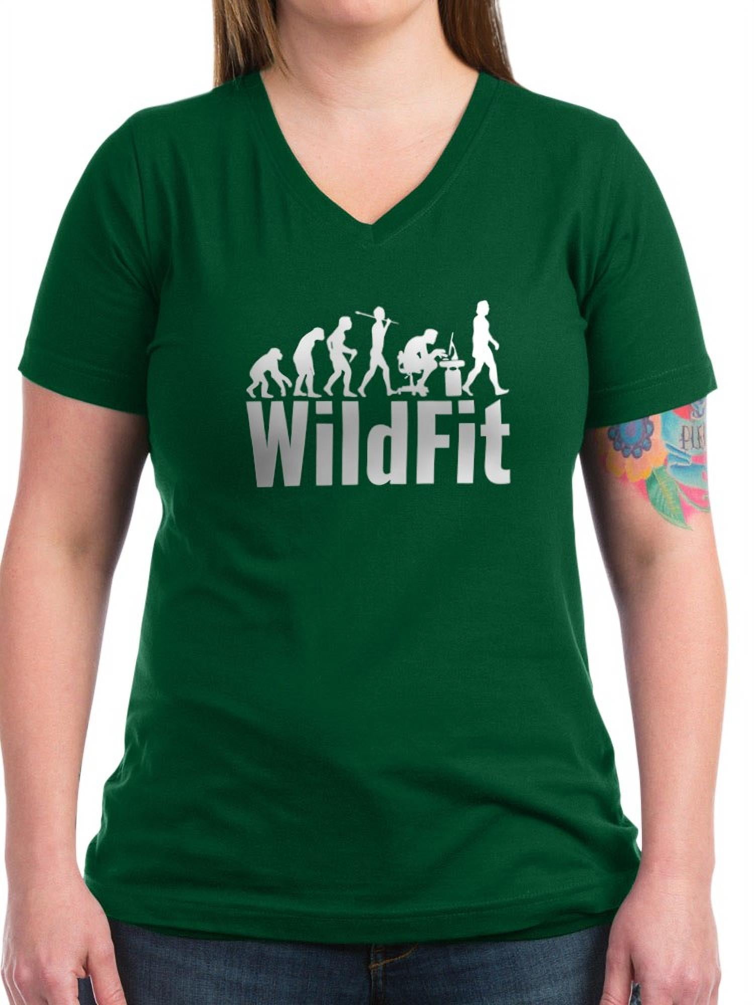 CafePress - Wildfit E.Logo White T Shirt - Women's V-Neck Dark T-Shirt ...