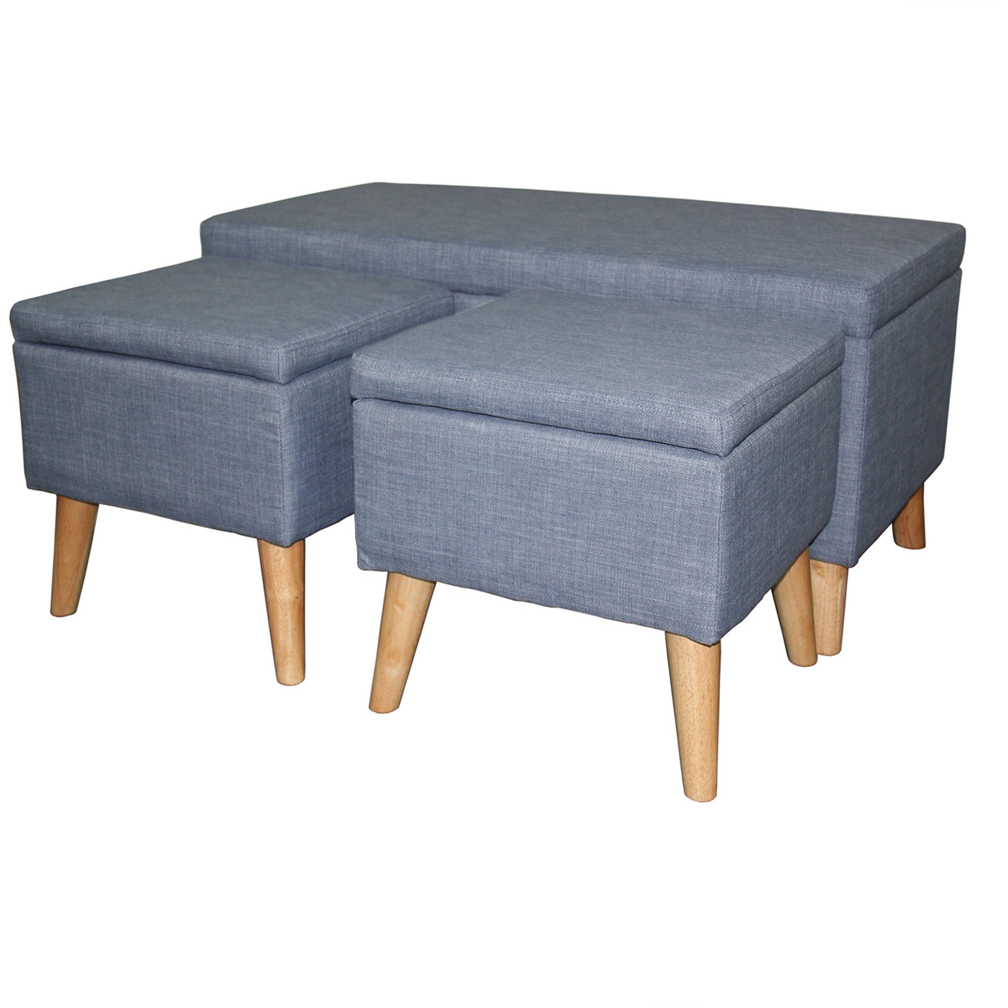 18" Tall Storage Bench with 2 Ottomans, Aquamarine Blue | Walmart Canada