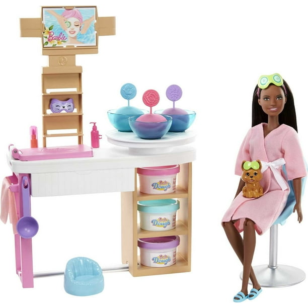 Barbie Face Mask Spa Day Playset, Brunette Doll & 10+ Accessories ...