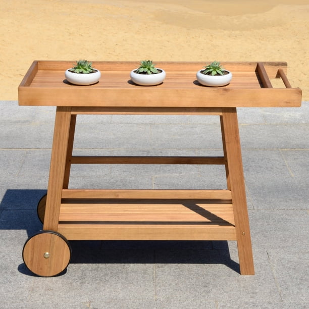 Safavieh Renzo 2 Tier Outdoor Farmhouse Wooden Bar Cart - Walmart.com