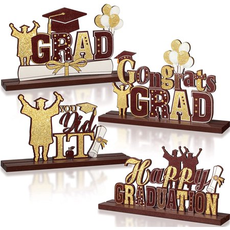 4 Pieces 2021 Wooden Graduation Party Decorations Congrats Grad ...