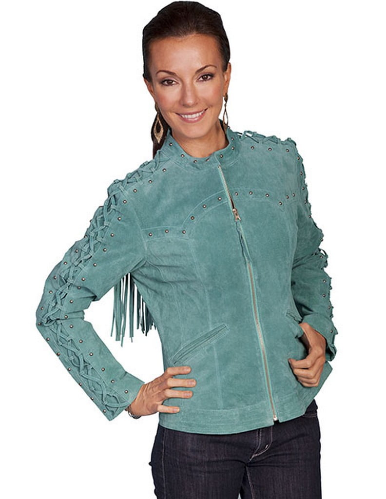 Scully Western Jacket Womens Leather Fitted Studded Lace L658 - Walmart.com