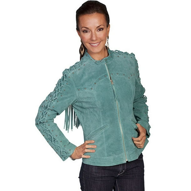 Scully Western Jacket Womens Leather Fitted Studded Lace L658 - Walmart.com