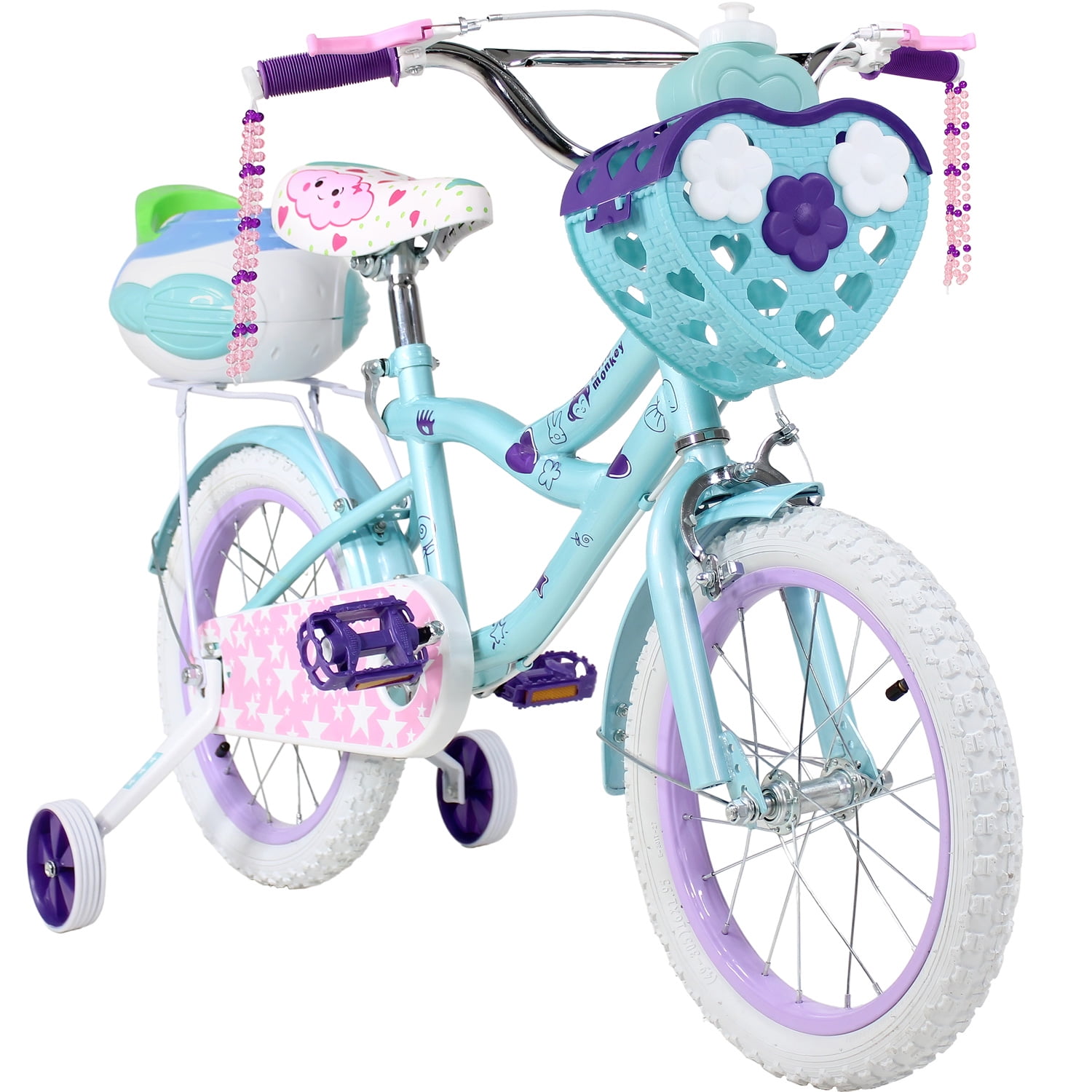 Bicicleta Infantil Azul Nina R16 Little monkey Canasta Termo Rueditas Walmart en linea