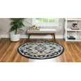 5' Navy Blue and Tan Brown Floral Traditional Round Area Throw Rug ...