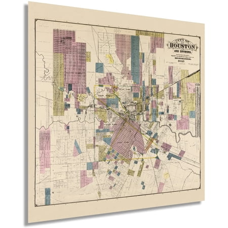 HISTORIX Vintage 1895 Houston City Map - 16x16 Inch Houston Texas ...