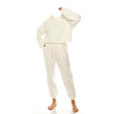 Womens Ladies Fleece PJ Pajama Set, Cream w/Hoodie (1 set), Size XL ...