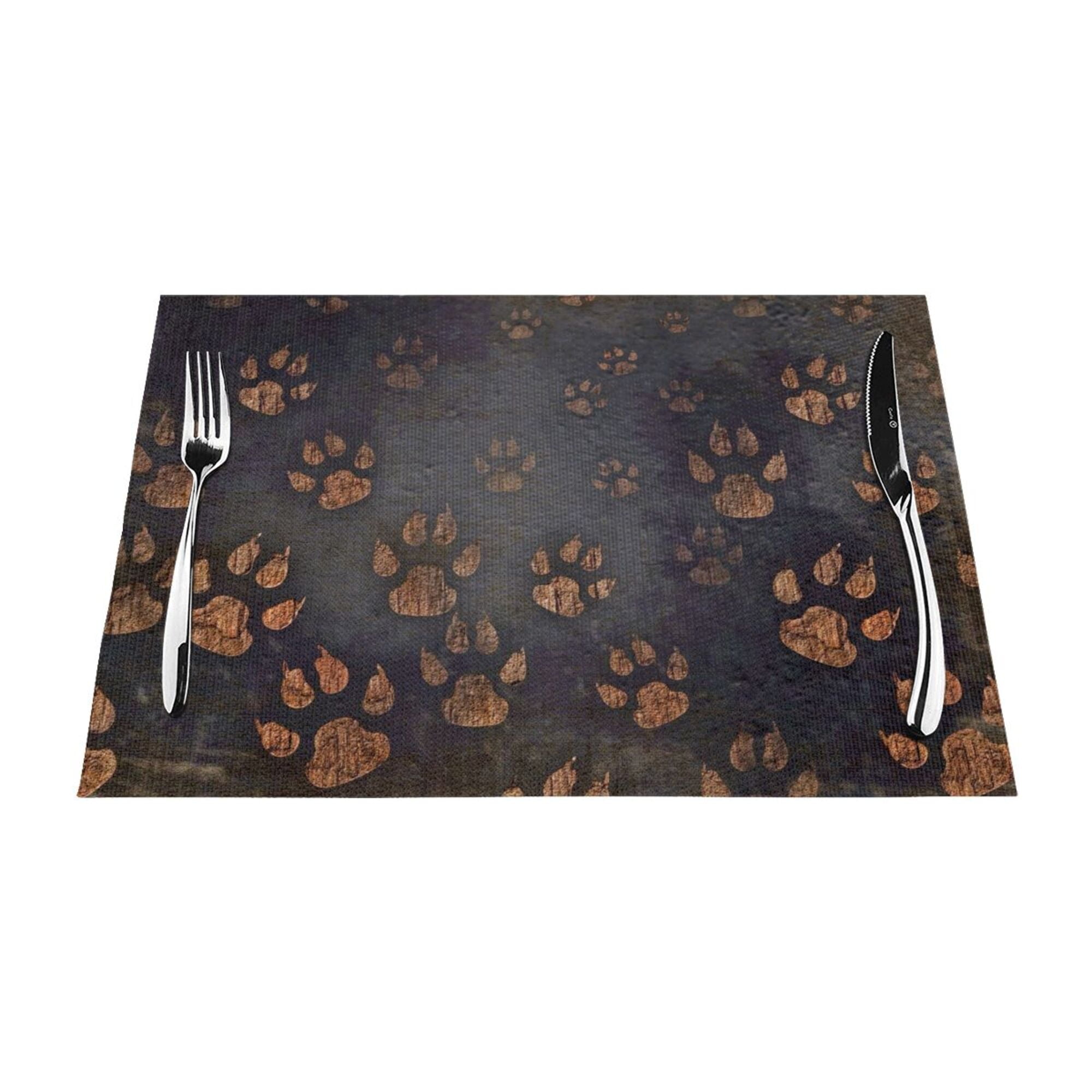 XMXY Woven Placemats Set of 6 PCS, Dog Paw Print Table Mats Washable ...