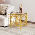 19.7" Modern Gold Square Side Table with Tempered Glass Top & Storage ...