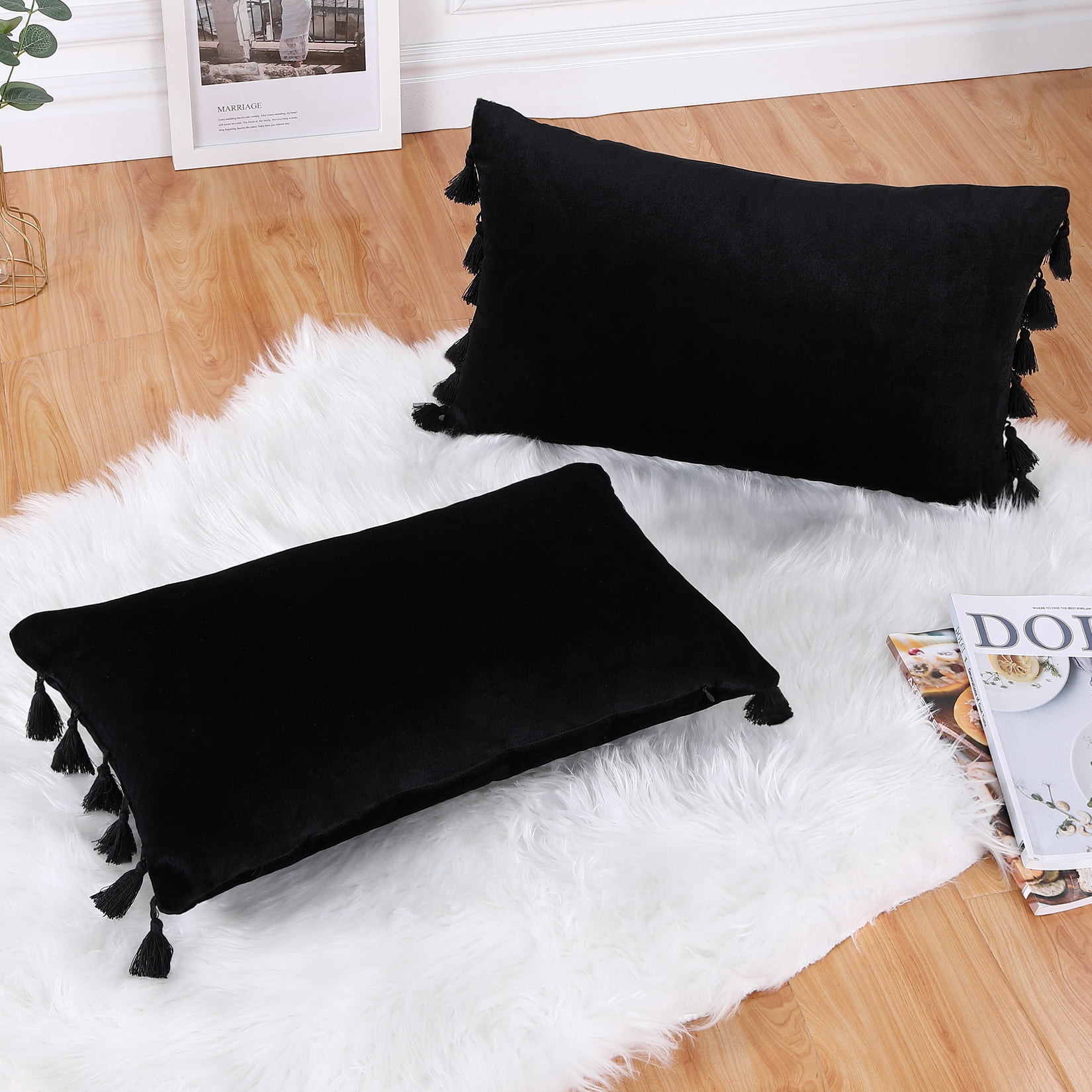 FairOnly 2-Pack Rectangle Throw Pillow Covers with Tassel 12