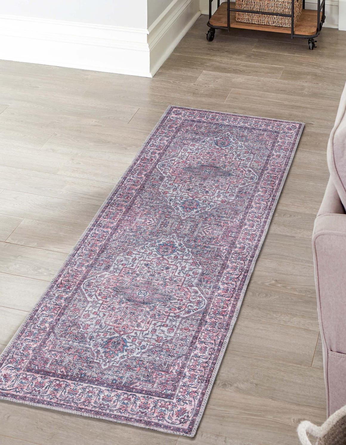 Rugs.com Mangata Collection Rug – 2' x 5' Runner Beige And Pink Low Rug ...