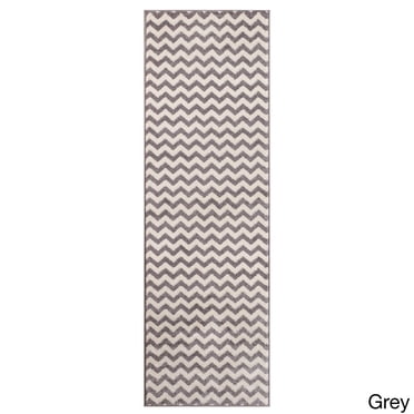 Super Area Rugs, Metro Stain-Resistant Gray Chevron Rug, 2' 8" X 8' Runner