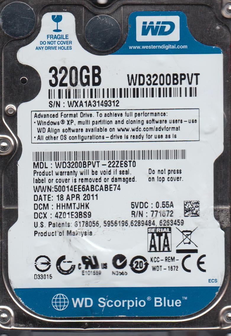 WD3200BPVT-22ZEST0, DCM HHMTJHK, Western Digital 320GB SATA 2.5 Hard ...