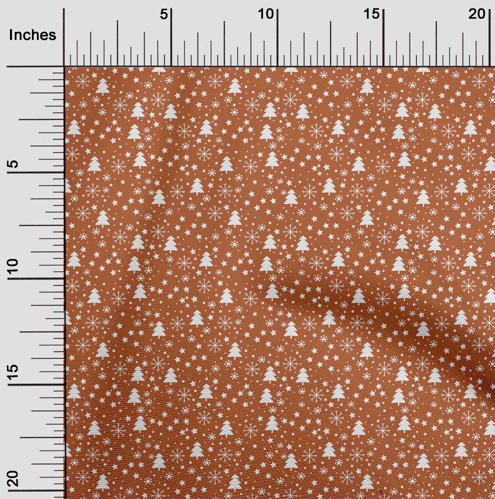 oneOone Silk Tabby Rust Brown Fabric Snowflake,Star & Tree Sewing ...