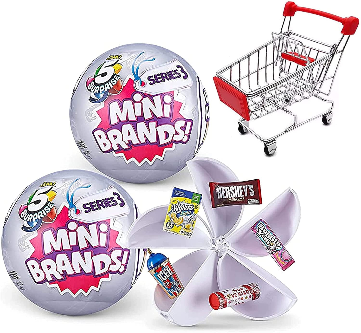 5 Surprise Mini Brands Series 3 Silver Bundle with Miniature Shopping ...