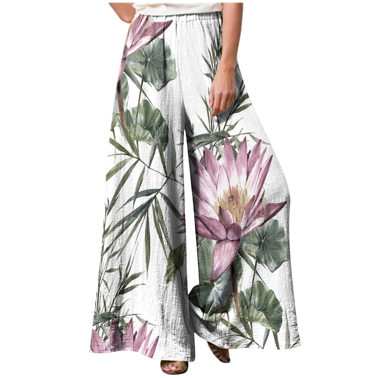 Wide Leg Pants for Women Casual Loose Comfy High Waisted Ruched Plus ...