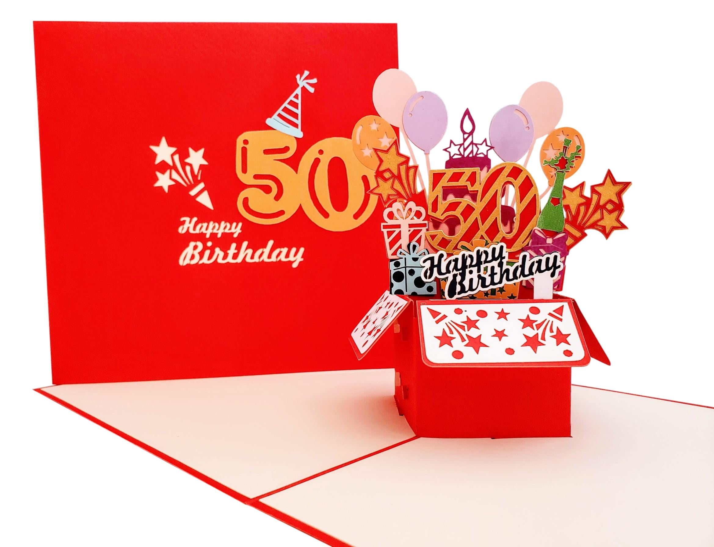 iGifts and Cards Happy 50th Red Birthday Party Box 3D Pop up Greeting ...