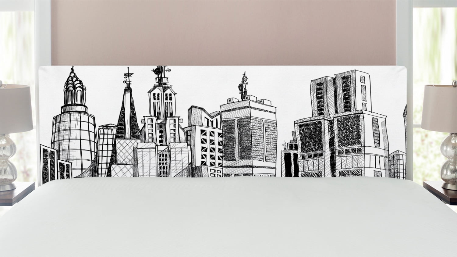 Cityscape Headboard, Urban Arhitecture Sketch Skyscraper Metropolis ...