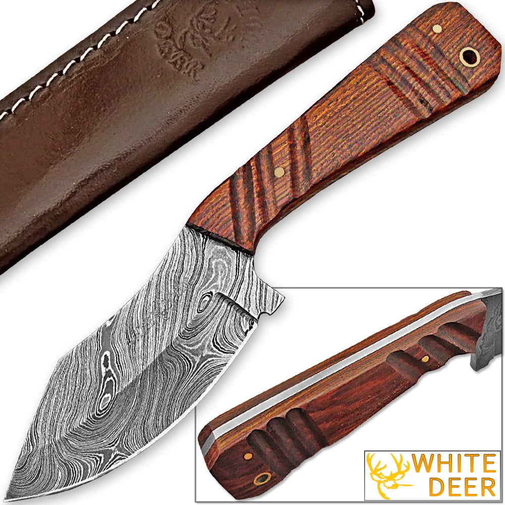 WHITE DEER SPEY BLADE Damascus Steel Hunting Skinner Knife Cocobolo ...