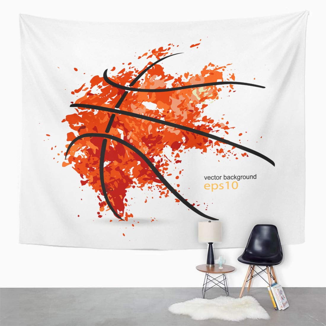 ZEALGNED Orange Basket Abstract Basketball Symbol Ball Black Lines ...