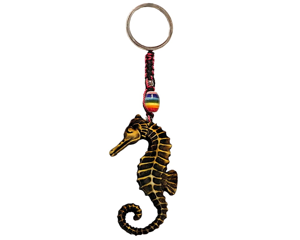 Golden Seahorse Sea Animal 3D Figurine Keychain Multicolored Macramé ...