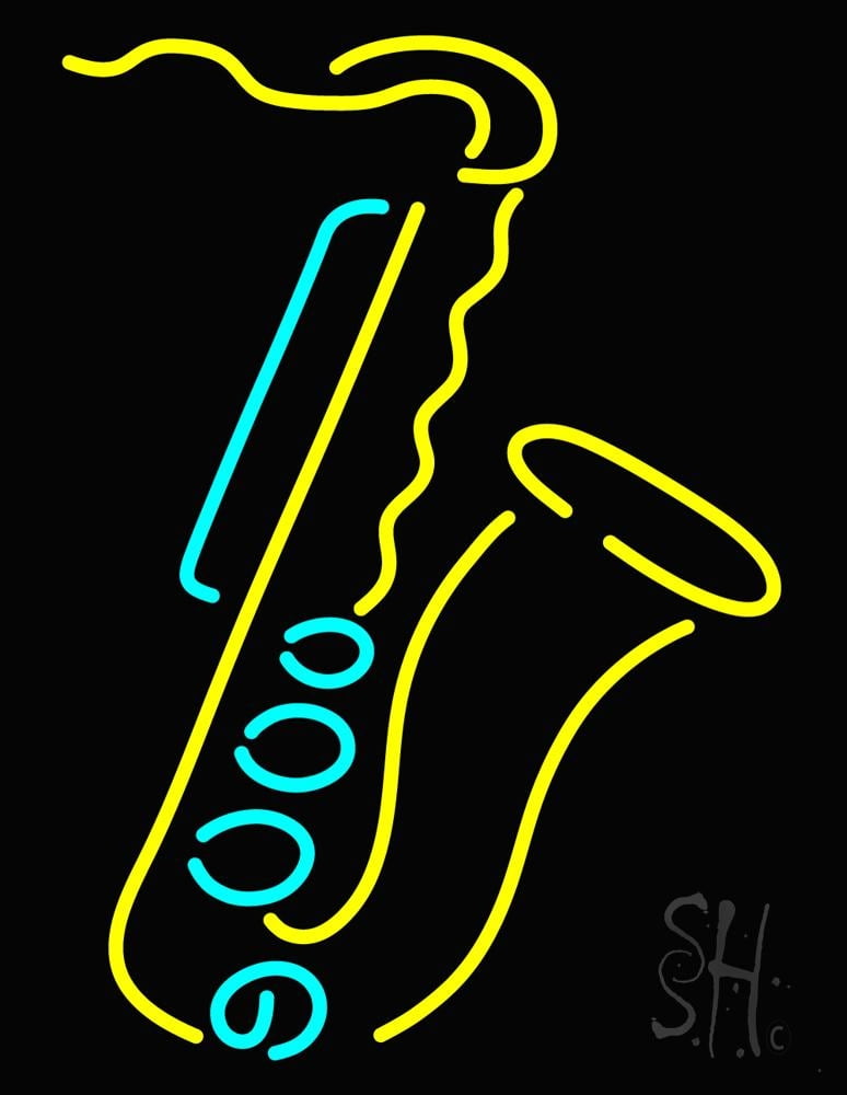 Saxophone Yellow Logo LED Neon Sign 31" Tall x 24" Wide - inches Black ...