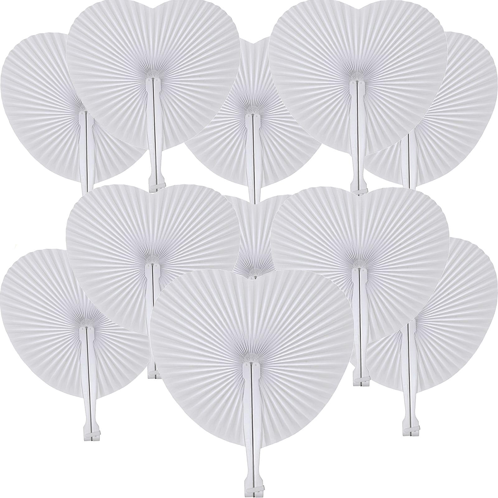 Bestage 60 Pcs White Heart Folding Paper Hand Fans Decorative Wedding Foldable Handheld Fans Chinese And Japanese Fan Bulk For Bridal Guest Church Par